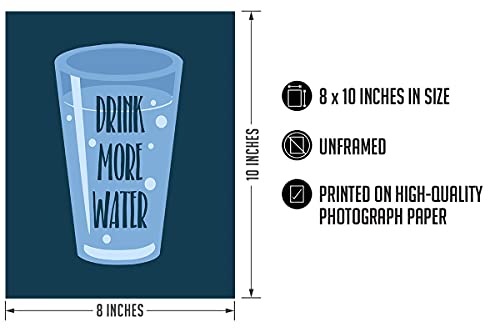 Govivo Drink More Water - Wall Decor Art Print with a dark blue background - 8x10 unframed artwork printed on photograph paper