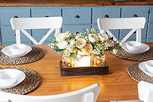 Mkono Mason Jar Lights Centerpiece Table Decorations for Dining Room Farmhouse Coffee Table Decor Wood Tray with 3 Jars Flowers Fall Table Centerpieces Decor for Kitchen Living Dining Room, White