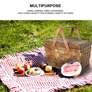 Picnic Basket with Folding Handles, Wooden Hamper Wedding Bread Display Picnic Basket Prop with Lid (Coffee)