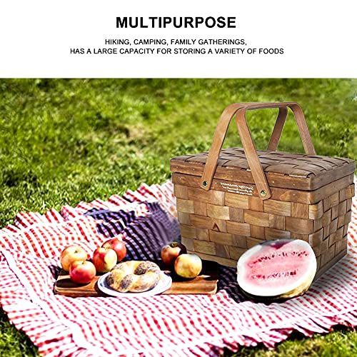 Picnic Basket with Folding Handles, Wooden Hamper Wedding Bread Display Picnic Basket Prop with Lid (Coffee)