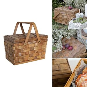 Picnic Basket with Folding Handles, Wooden Hamper Wedding Bread Display Picnic Basket Prop with Lid (Coffee)