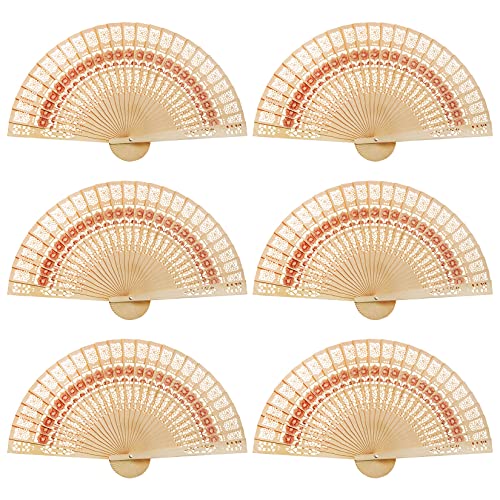 Wobe 60 Pack Sandalwood Fans Wedding Favors, Hand Held Folding Fans Wooden Openwork Personal Handheld Folding Fans for Wedding Party Home Decorations Birthday Gift (Sunflower)