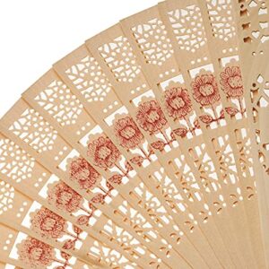 Wobe 60 Pack Sandalwood Fans Wedding Favors, Hand Held Folding Fans Wooden Openwork Personal Handheld Folding Fans for Wedding Party Home Decorations Birthday Gift (Sunflower)