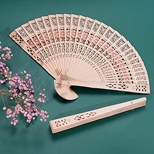 Wobe 60 Pack Sandalwood Fans Wedding Favors, Hand Held Folding Fans Wooden Openwork Personal Handheld Folding Fans for Wedding Party Home Decorations Birthday Gift (Sunflower)