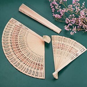 Wobe 60 Pack Sandalwood Fans Wedding Favors, Hand Held Folding Fans Wooden Openwork Personal Handheld Folding Fans for Wedding Party Home Decorations Birthday Gift (Sunflower)