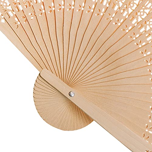 Wobe 60 Pack Sandalwood Fans Wedding Favors, Hand Held Folding Fans Wooden Openwork Personal Handheld Folding Fans for Wedding Party Home Decorations Birthday Gift (Sunflower)