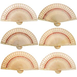 Wobe 60 Pack Sandalwood Fans Wedding Favors, Hand Held Folding Fans Wooden Openwork Personal Handheld Folding Fans for Wedding Party Home Decorations Birthday Gift (Sunflower)