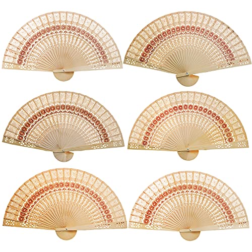 Wobe 60 Pack Sandalwood Fans Wedding Favors, Hand Held Folding Fans Wooden Openwork Personal Handheld Folding Fans for Wedding Party Home Decorations Birthday Gift (Sunflower)