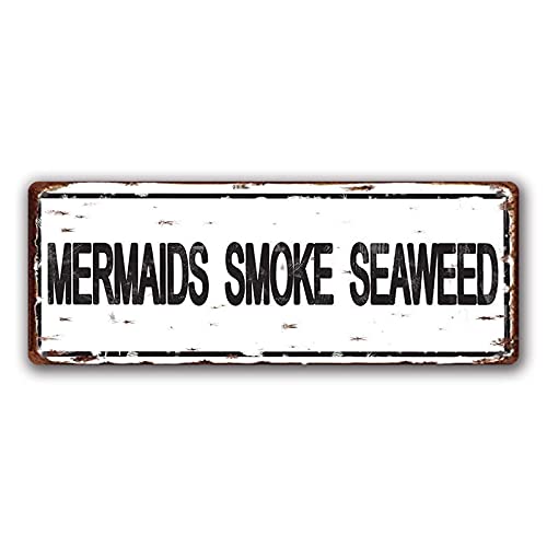 Kexle Novelty Tin Sign Metal Signs Wall Decor Mermaids Smoke Seaweed Sign, Contemporary Beach Sign, Pool Décor 6x16