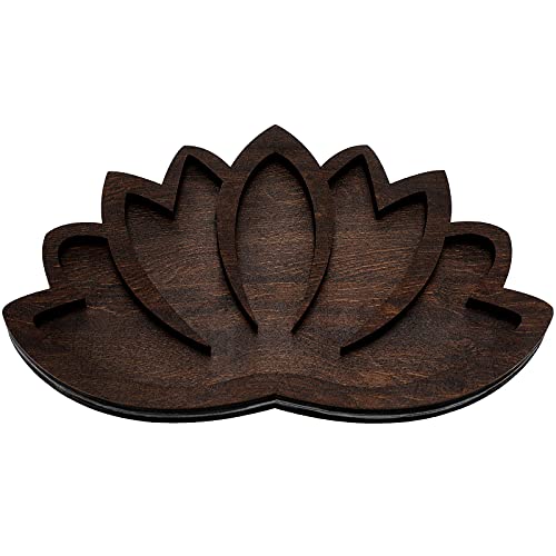 Yuntau Wood Tray Crystals Holder Wooden Lotus Holder Crystal Tray for Stones, Healing Crystals and Gemstones Storage Table Coaster, Dark Brown