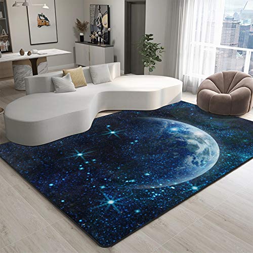 9CH Galaxy Moon Area Rug Mat - Planet Earth in Space Large Rugs Carpet for Home Decor Living Bedroom Dinning Room Indoor Non-Slip Area Rug Mat 7' X 5'