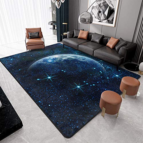 9CH Galaxy Moon Area Rug Mat - Planet Earth in Space Large Rugs Carpet for Home Decor Living Bedroom Dinning Room Indoor Non-Slip Area Rug Mat 7' X 5'