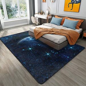 9CH Galaxy Moon Area Rug Mat - Planet Earth in Space Large Rugs Carpet for Home Decor Living Bedroom Dinning Room Indoor Non-Slip Area Rug Mat 7' X 5'