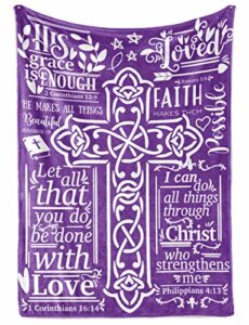 innobeta christian & religious & spiritual gifts, inspirational bible verse blanket for women and men, flannel throw blanket for christmas, thanksgiving, birthday, 50″x 65″, purple