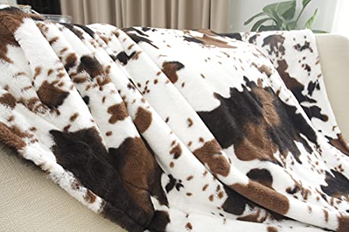 NativeSkins Faux Cowhide Throw Blanket (4.2 x 5.3 ft) - Plush and Cozy Cow Print