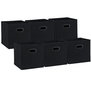 Pomatree 13x13x13 Storage Cube Bins - 6 Pack | Large and Sturdy, Dual Plastic Handles | Cube Storage Bins | Foldable, Closet and Storage Fabric Bin Baskets | Home and Office Organizers (Black)