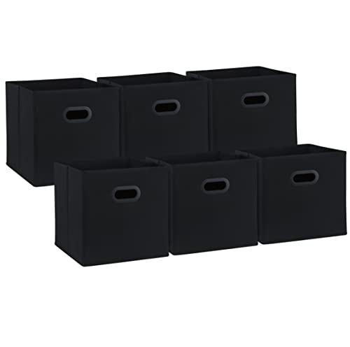 Pomatree 13x13x13 Storage Cube Bins - 6 Pack | Large and Sturdy, Dual Plastic Handles | Cube Storage Bins | Foldable, Closet and Storage Fabric Bin Baskets | Home and Office Organizers (Black)