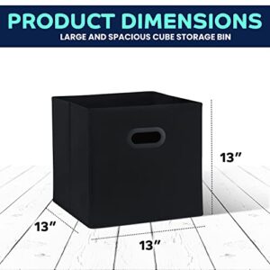 Pomatree 13x13x13 Storage Cube Bins - 6 Pack | Large and Sturdy, Dual Plastic Handles | Cube Storage Bins | Foldable, Closet and Storage Fabric Bin Baskets | Home and Office Organizers (Black)