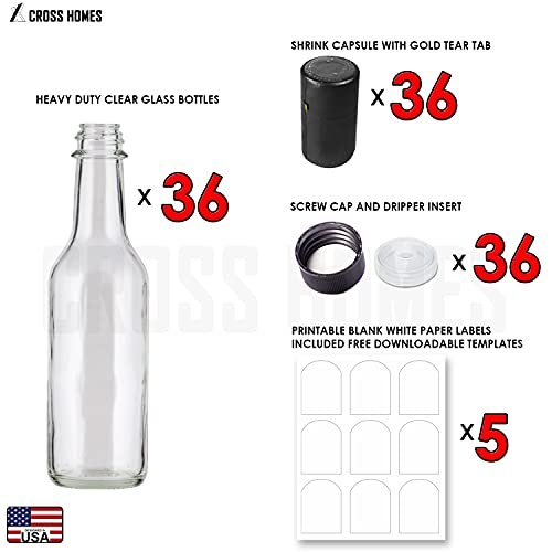 Glass Bottle, Hot Sauce Bottles Woozy bottles Empty 5 Oz 36 sets with Shrink Capsules Printable bottle labels, mini liquor bottles, Small glass bottles sauce bottle mini wine bottles with lids Black