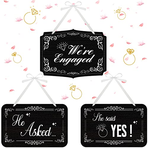 Queekay 3 Pieces She Said Yes Sign Photo Prop Engagement Engaged Sign Engagement Party Decorations Wood Hanging He Asked She Said Yes Sign for Wedding Party Photoshoot Supplies