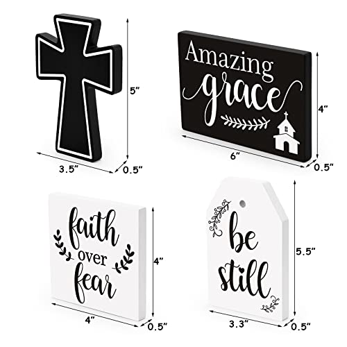 Zingoetrie Tiered Tray Decor Be Still Faith Over Fear Amazing Grace Wooden Cross Farmhouse Rustic Set of 4 Block Items Home Prayer Table Decor Wood Sign Gift Idea for Easter Religious Day Black White