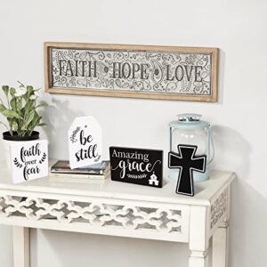 Zingoetrie Tiered Tray Decor Be Still Faith Over Fear Amazing Grace Wooden Cross Farmhouse Rustic Set of 4 Block Items Home Prayer Table Decor Wood Sign Gift Idea for Easter Religious Day Black White