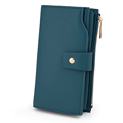 UTO Wallets for Women Wristlet RFID Large Capacity PU Leather Clutch Card Holder Organizer Ladies Purse Strap 459 Indigo