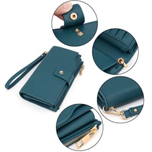 UTO Wallets for Women Wristlet RFID Large Capacity PU Leather Clutch Card Holder Organizer Ladies Purse Strap 459 Indigo