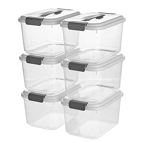 YYQX 5.5 Quart Clear Storage Latch Bins with Lids, Plastic Home Storage Organizing Box with Handle, 6-Pack