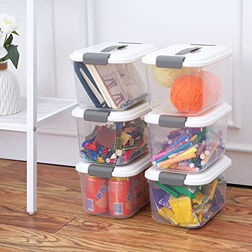 YYQX 5.5 Quart Clear Storage Latch Bins with Lids, Plastic Home Storage Organizing Box with Handle, 6-Pack