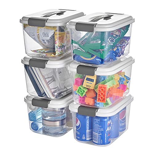 YYQX 5.5 Quart Clear Storage Latch Bins with Lids, Plastic Home Storage Organizing Box with Handle, 6-Pack