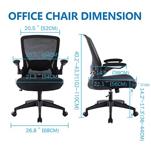 KERDOM Ergonomic Office Chair, Breathable Mesh Desk Chair, Lumbar Support Computer Chair with Wheels and Flip-up Arms, Swivel Task Chair, Adjustable Height Home Gaming Chair