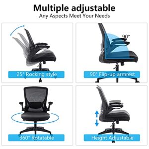 KERDOM Ergonomic Office Chair, Breathable Mesh Desk Chair, Lumbar Support Computer Chair with Wheels and Flip-up Arms, Swivel Task Chair, Adjustable Height Home Gaming Chair