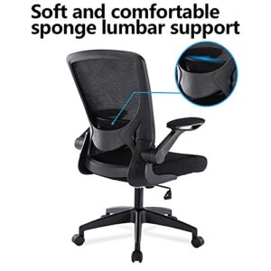 KERDOM Ergonomic Office Chair, Breathable Mesh Desk Chair, Lumbar Support Computer Chair with Wheels and Flip-up Arms, Swivel Task Chair, Adjustable Height Home Gaming Chair