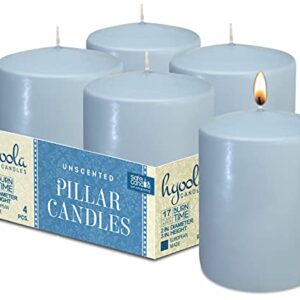 Hyoola Ice Blue Pillar Candles 2 x 3 Inch - 4 Pack Unscented Pillar Candles Bulk - European Made