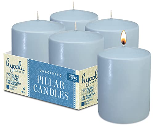 Hyoola Ice Blue Pillar Candles 2 x 3 Inch - 4 Pack Unscented Pillar Candles Bulk - European Made