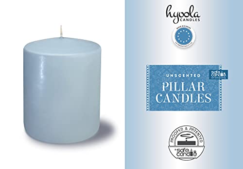 Hyoola Ice Blue Pillar Candles 2 x 3 Inch - 4 Pack Unscented Pillar Candles Bulk - European Made