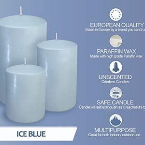 Hyoola Ice Blue Pillar Candles 2 x 3 Inch - 4 Pack Unscented Pillar Candles Bulk - European Made