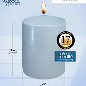 Hyoola Ice Blue Pillar Candles 2 x 3 Inch - 4 Pack Unscented Pillar Candles Bulk - European Made