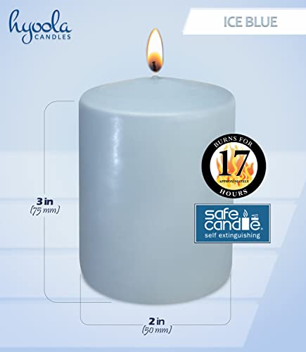 Hyoola Ice Blue Pillar Candles 2 x 3 Inch - 4 Pack Unscented Pillar Candles Bulk - European Made