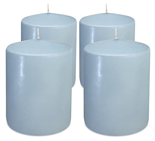 Hyoola Ice Blue Pillar Candles 2 x 3 Inch - 4 Pack Unscented Pillar Candles Bulk - European Made