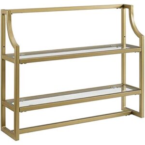 pemberly row 2 shelf glass metal wall shelf in soft gold