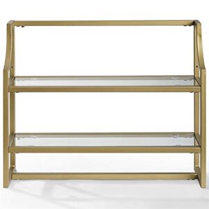 Pemberly Row 2 Shelf Glass Metal Wall Shelf in Soft Gold