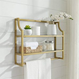 Pemberly Row 2 Shelf Glass Metal Wall Shelf in Soft Gold