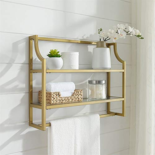 Pemberly Row 2 Shelf Glass Metal Wall Shelf in Soft Gold