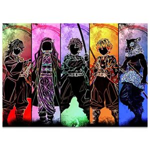 kaiwalk anime poster tanjirou nezuko zenitsu agatsuma inosuke hashibira giyuu tomioka print on canvas painting wall art for living room decor boy gift (unframed, q-d-3042)