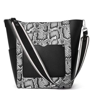 cluci purses and handbags for women vegan leather designer tote large hobo shoulder bucket cross-body bag snake pattern with black