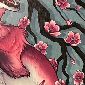 DALIHEBO Japanese Decor Wall Art - Fox And Sakura retro Poster Canvas Wall Art - For Living Room Bedroom Office Restaurant Magnetic Scroll Wooden Frame (16x27inch) Can Be Hung