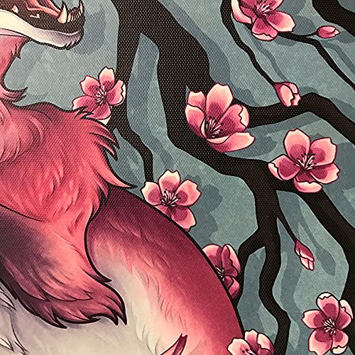 DALIHEBO Japanese Decor Wall Art - Fox And Sakura retro Poster Canvas Wall Art - For Living Room Bedroom Office Restaurant Magnetic Scroll Wooden Frame (16x27inch) Can Be Hung