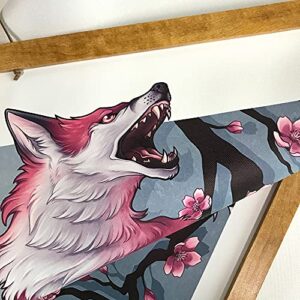 DALIHEBO Japanese Decor Wall Art - Fox And Sakura retro Poster Canvas Wall Art - For Living Room Bedroom Office Restaurant Magnetic Scroll Wooden Frame (16x27inch) Can Be Hung